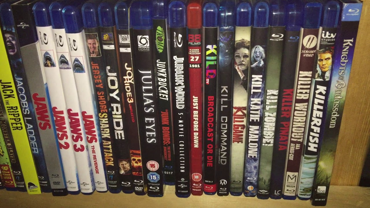 Horror shelf tour of my Bluray and dvd walls Part 1 - YouTube