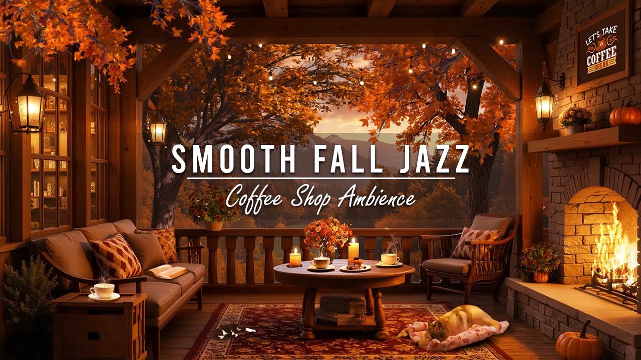 Smooth Fall Jazz Music at Outdoor Coffee Shop Ambience 🍂 Jazz Relaxing ...