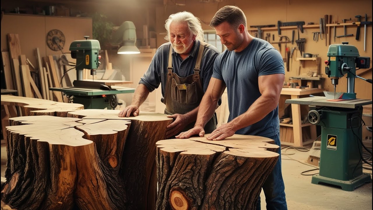 70-Year-Old Carpenter and 20-Year-Old Son Transform Tree Stumps into Unique Tables | The Perfect ...