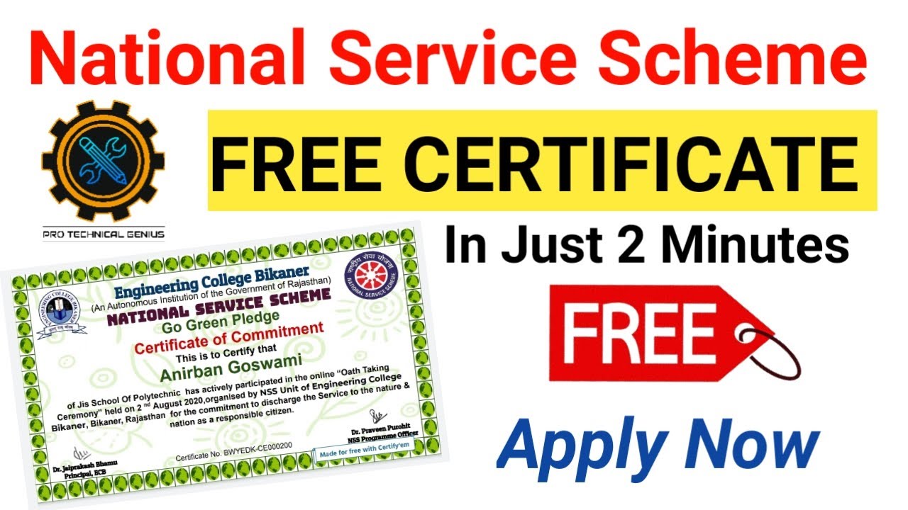 NSS Free Certificate || National Service Scheme Online Free Certificate ...