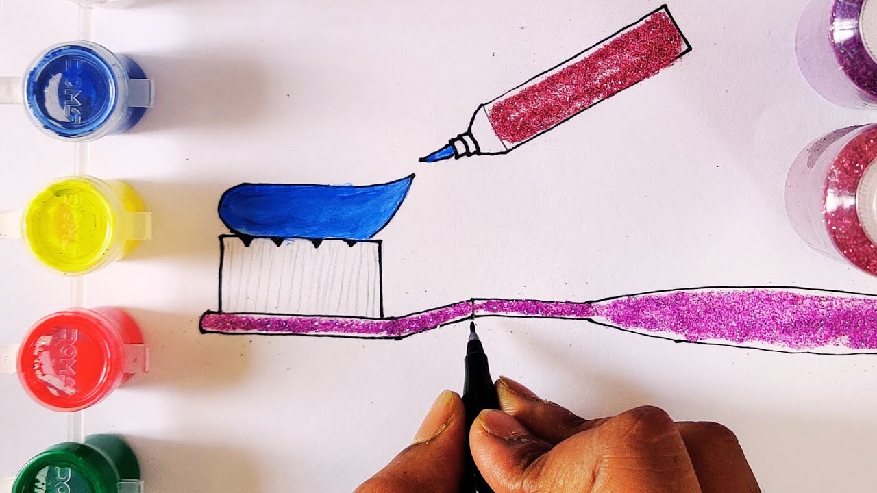 Glitter Toothbrush & toothpaste drawing, painting and coloring for ...
