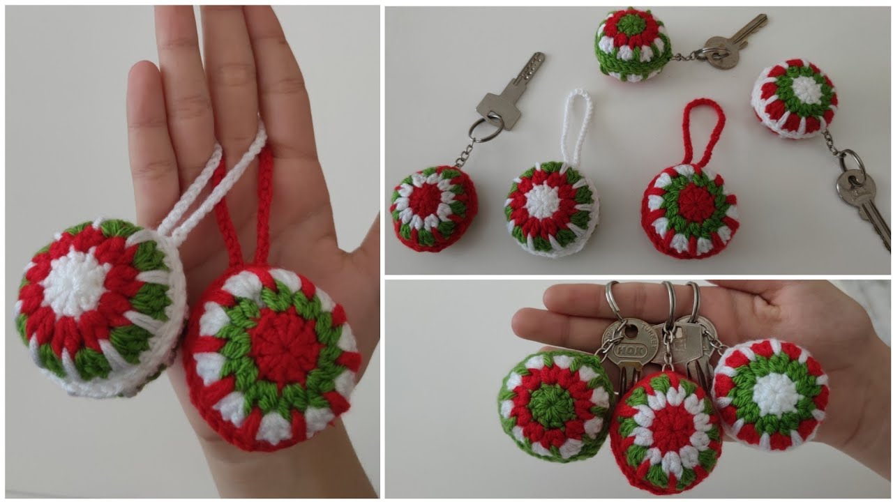 how to crochet christmas ball keychain - super easy crochet keychain ...