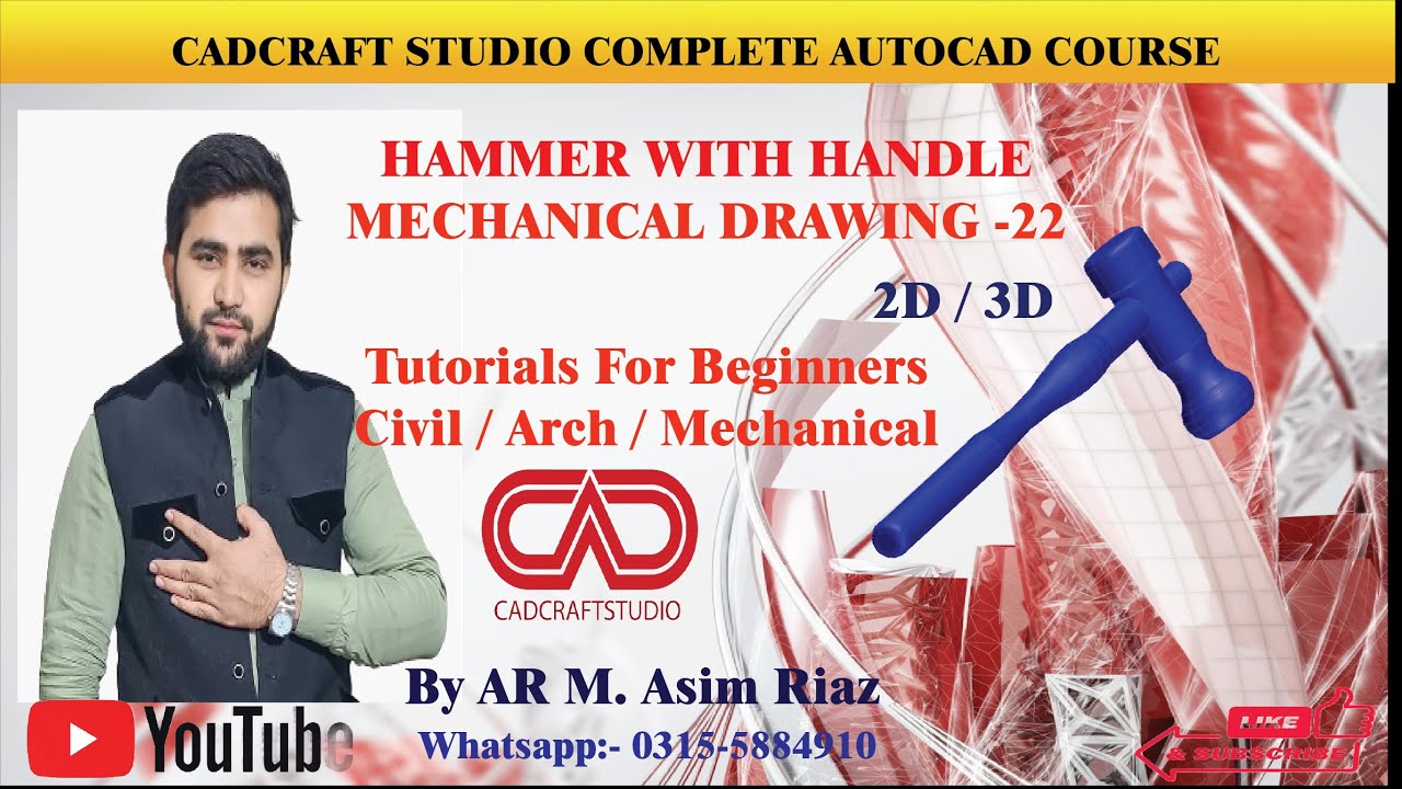 AutoCAD 2D I 3D Modeling Simple hammer I 22 - YouTube