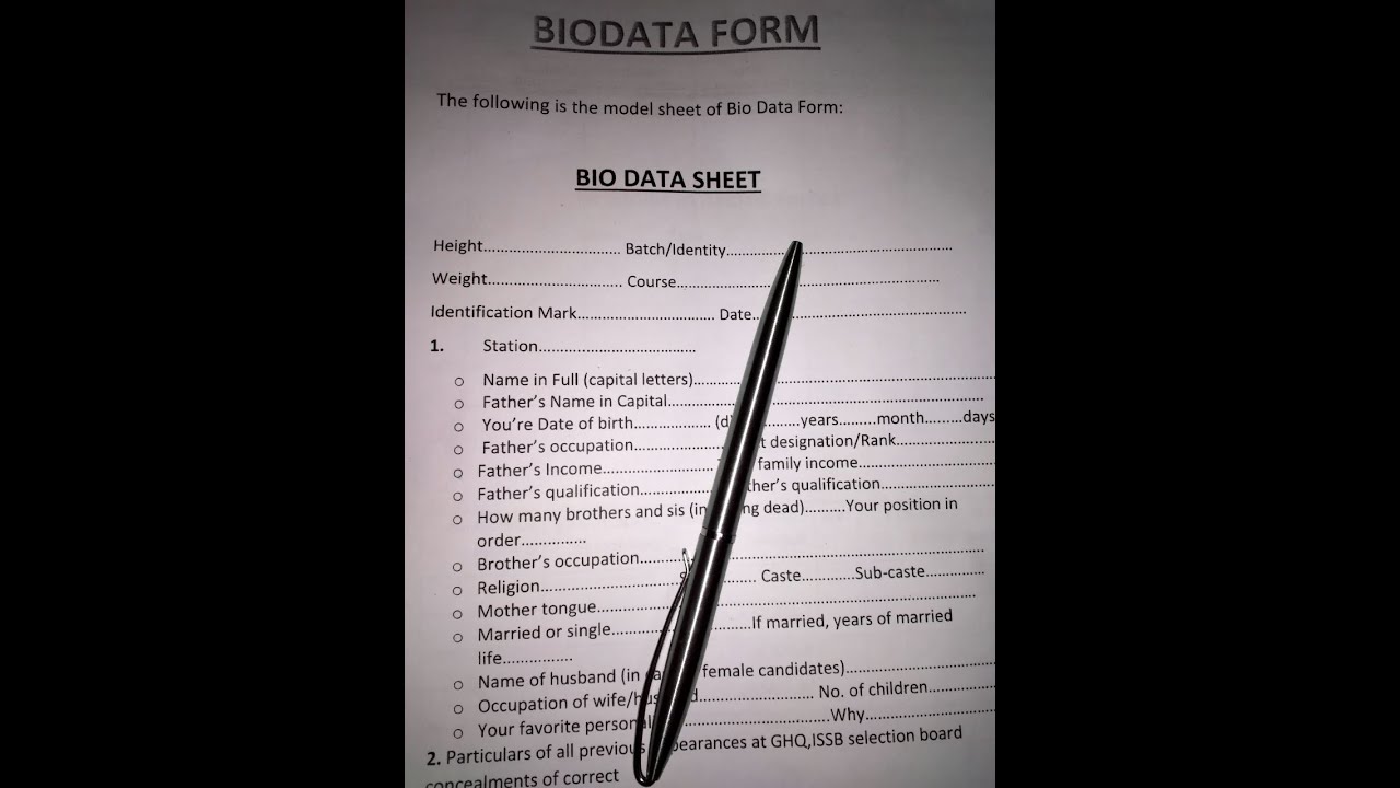 Bio data form | ISSB New Bio data form | Filled Bio data sheet - YouTube