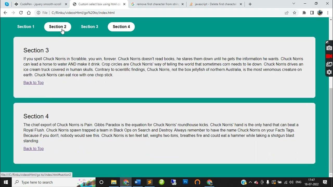 Smooth Scroll to Div using jQuery in Hindi. Animated scroll to a section on Click . @rinkuverma ...