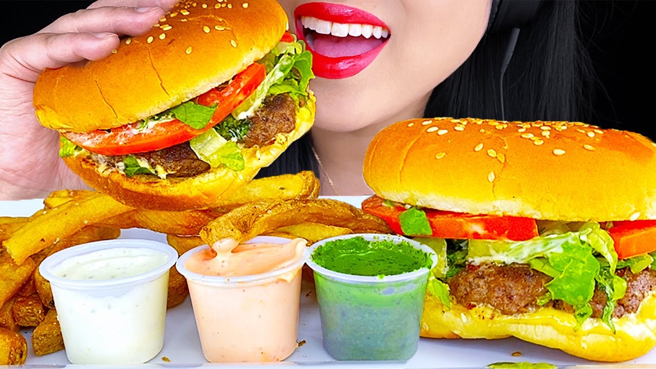 ASMR HAMBURGER & TRUFFLE FRENCH FRIES My Simple Lunch (MUKBANG) ASMR ...