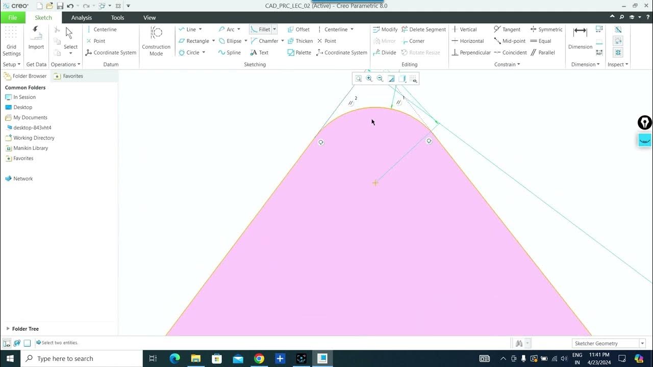#02 Creo Sketch Tutorial- Arc, Ellipse, Fillet, Chamfer || - YouTube