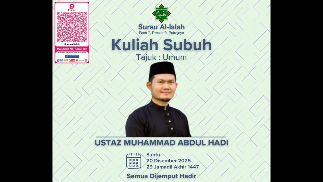 Kuliah Subuh @ Surau Al-Islah, F7, P9, Putrajaya - YouTube