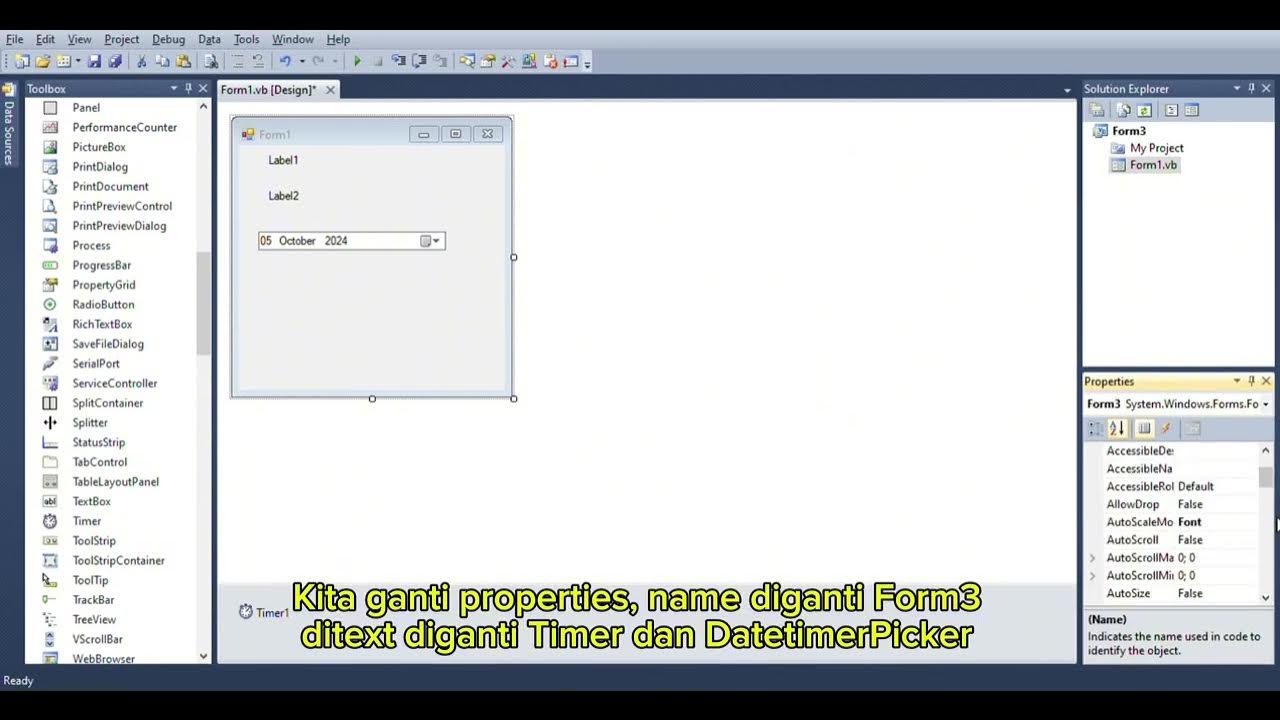 Tugas membuat timer dan datetime picker menggunakan Microsoft visual basic 2010 - YouTube