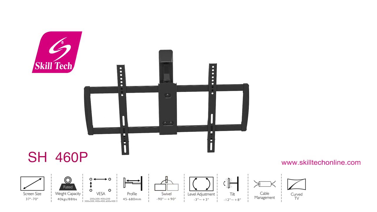 SH 460P Skill tech aluminum slim sliding full-motion curved & flat panel tv wall mount - YouTube