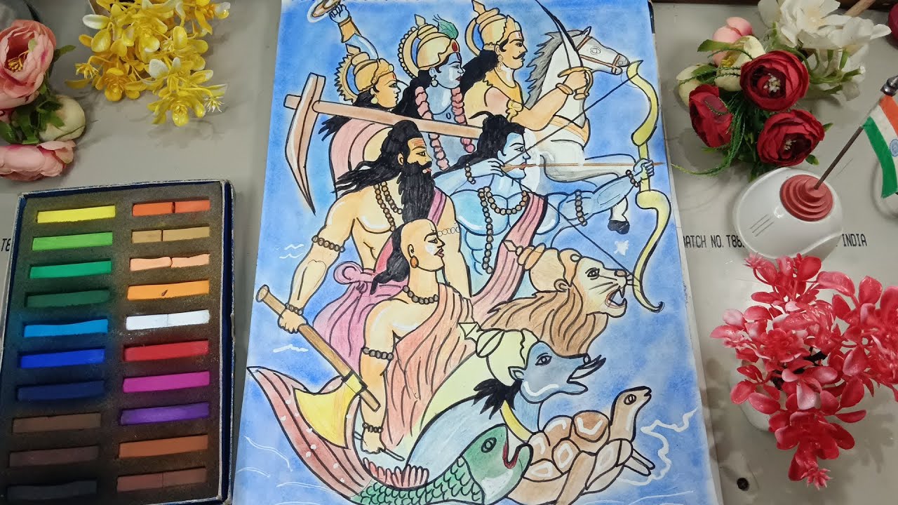 Bhagwan Vishnu dashavatar drawing🙏 #Vishnu ke10Avatar#Dashavatar ...