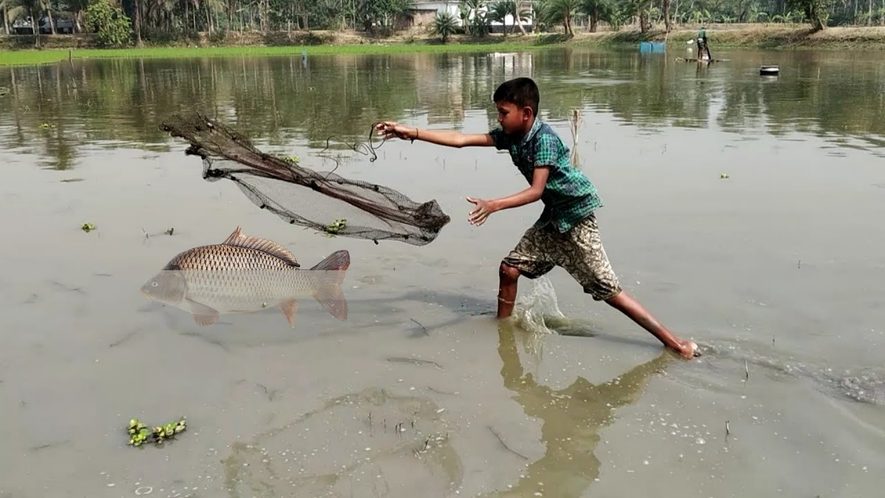 Amazing Net Fishing | Traditional Cast Net Fishing In Village ...