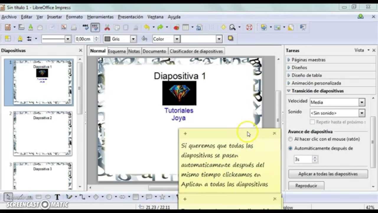 Como pasar diapositivas automaticamente en LibreOffice - YouTube