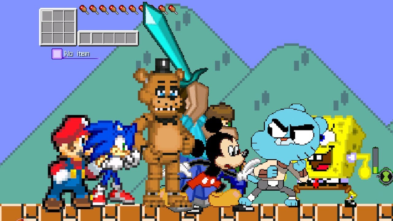 Sonic, Mario, Freddy Fazbear & Steve Minecraft vs Gumball, SpongeBob ...