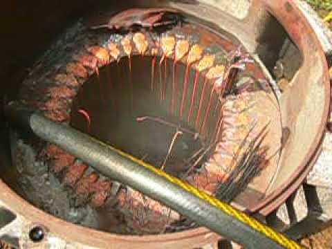 Large electric motor burn out for scrap copper, end results. GOOD ...
