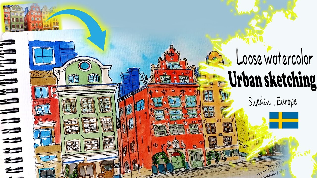 urban sketching :[Sweden] step by step painting of Stockholm streets in ...