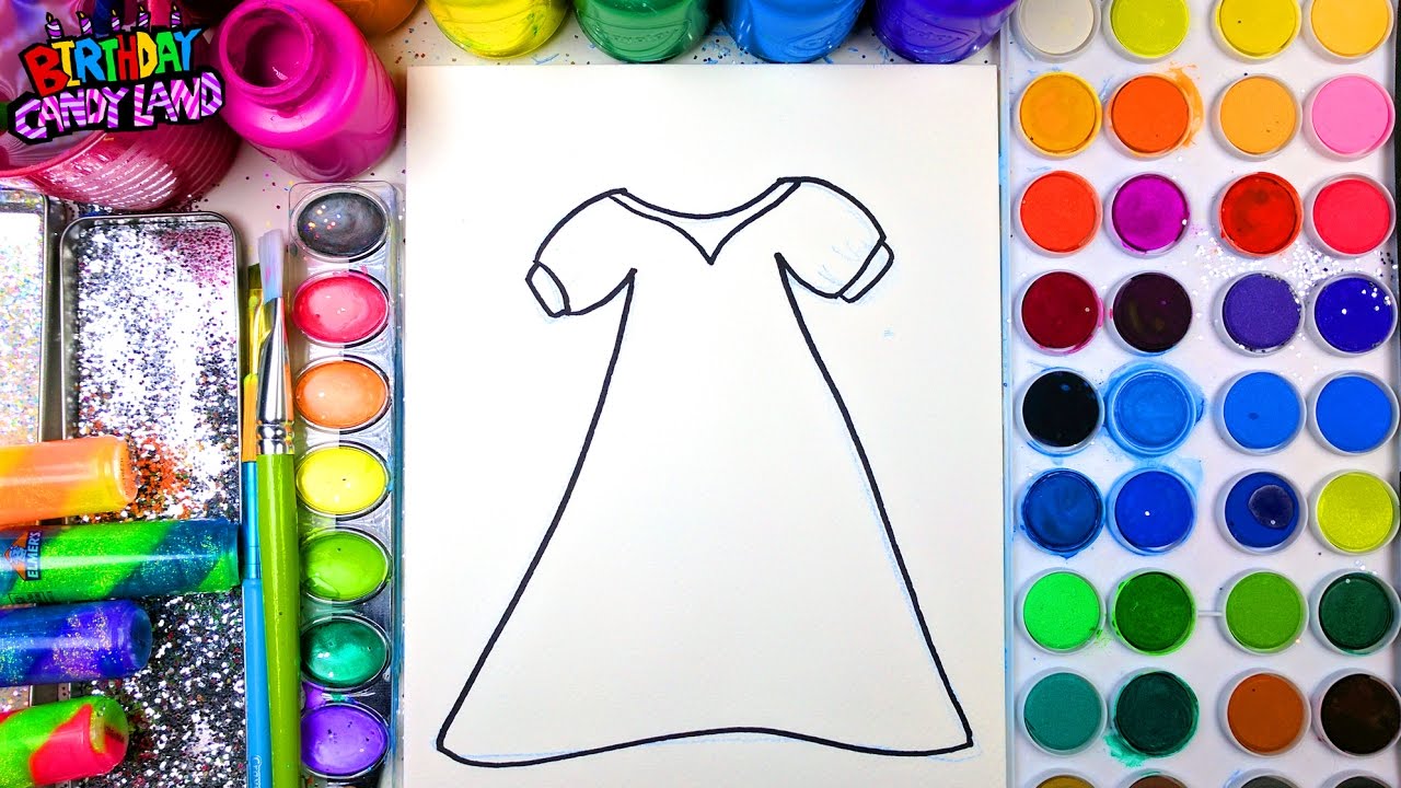 Learn Colors and Color Watercolor Beautiful Sparkle Dress Coloring ...