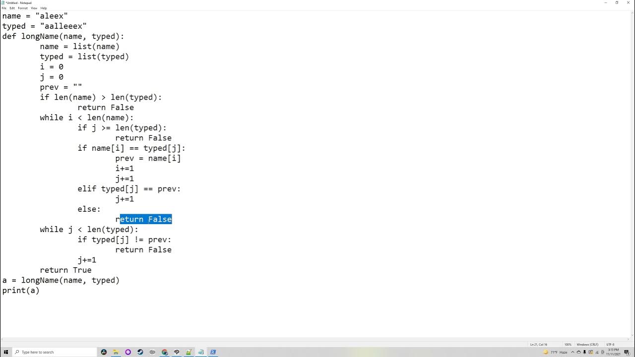 How to find long pressed names - Leetcode python solution by Elrik - YouTube