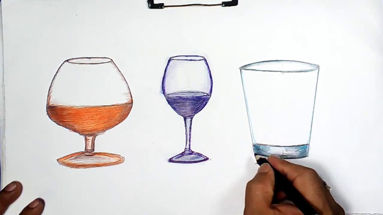how to draw glass (three item) step by step very easy - YouTube