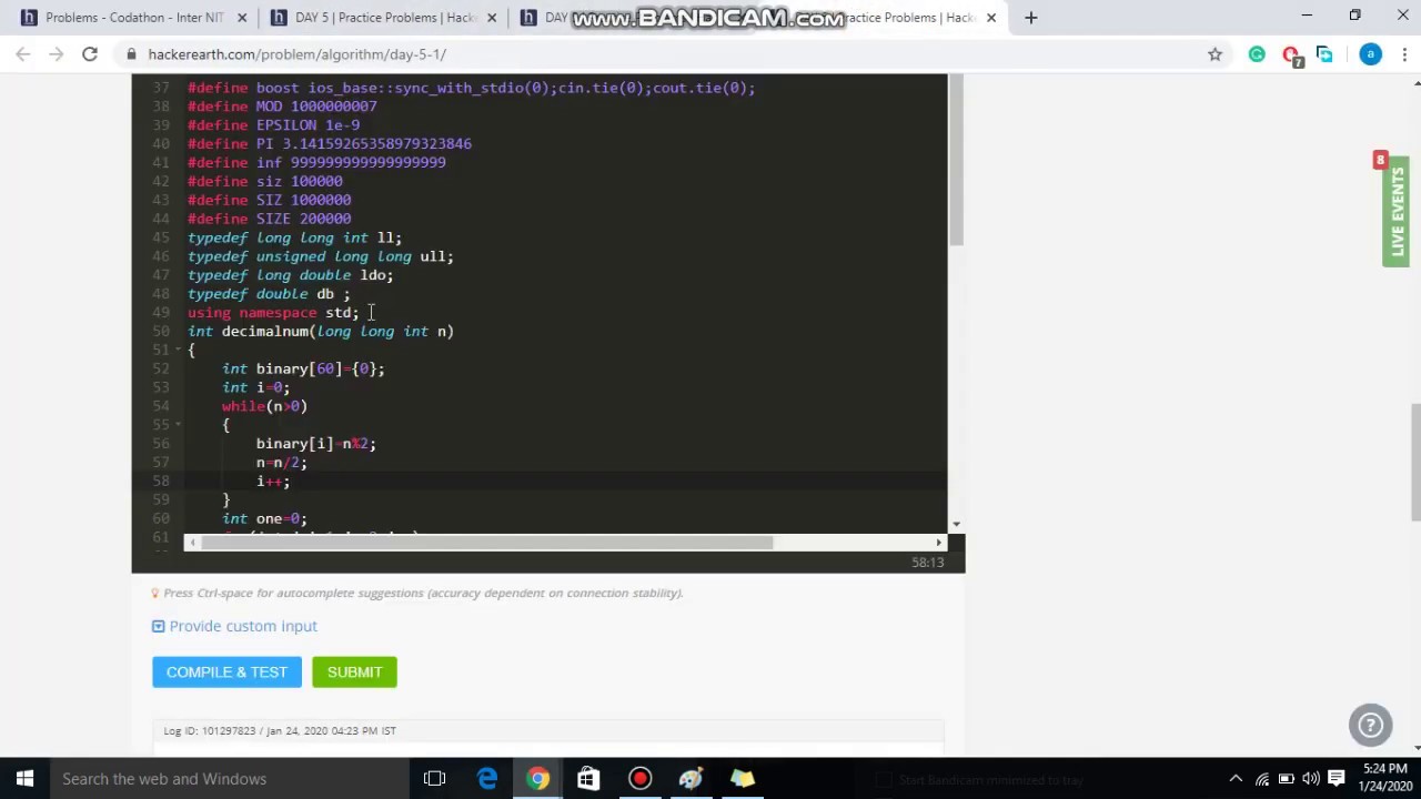 Hackerearth/Codathon - Inter NIT Coding Competition 2020/Day5 solution. - YouTube