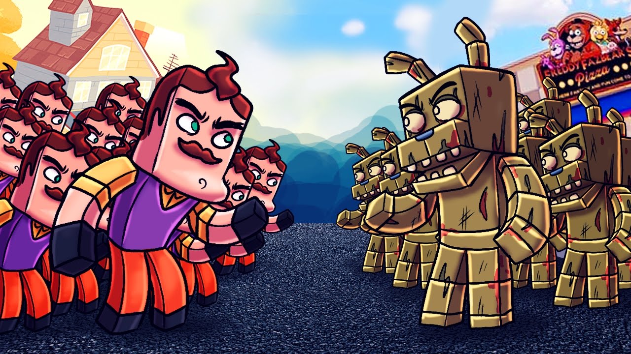 Minecraft | 500 Neighbors vs 35 Springtraps! (Hello Neighbor Massive ...