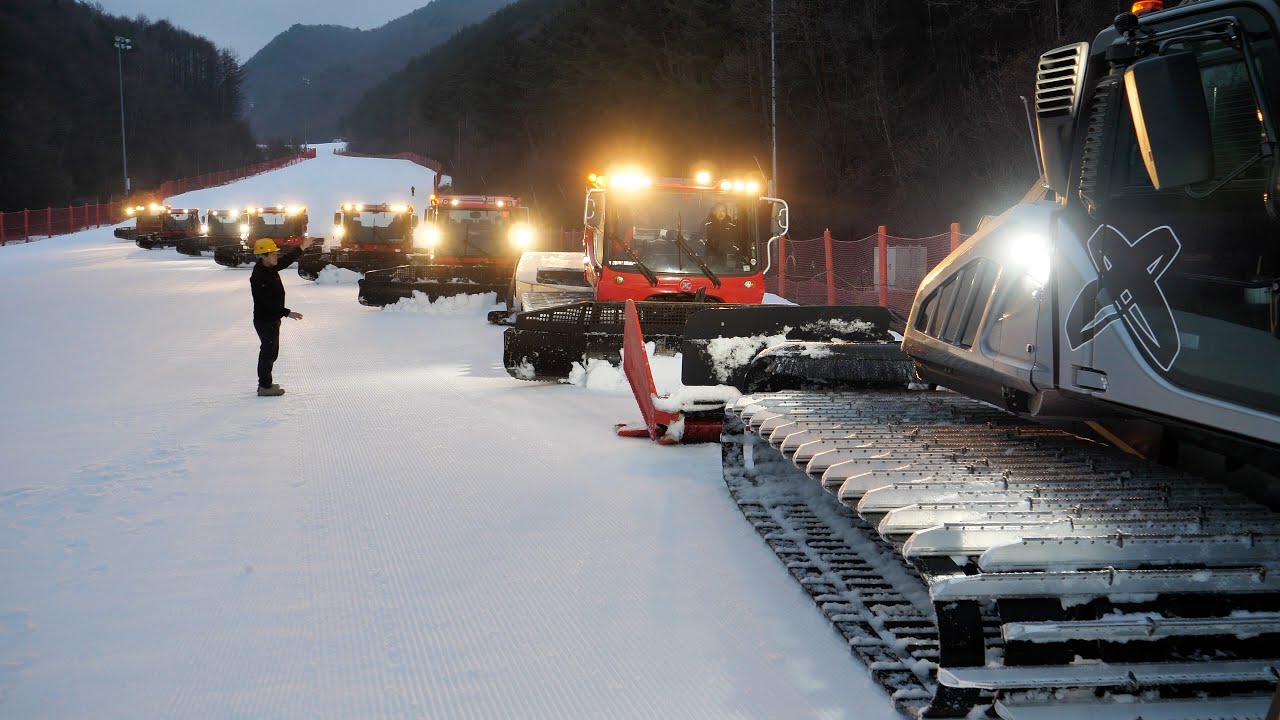 The process of creating a huge ski slope with the most powerful ...