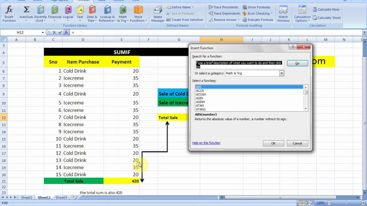 SumIF Function in MS Excel - YouTube