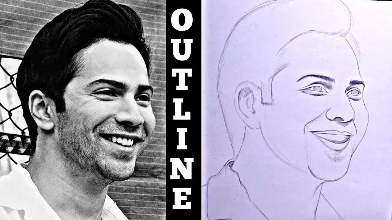 How to draw Outline of varun dhawan by using mobile | free hand outline ...