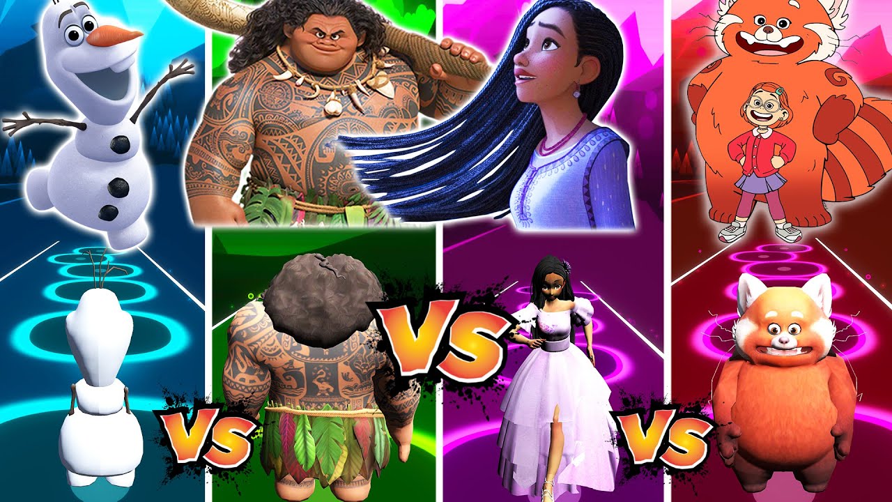 Frozen Olaf Vs Maui Vs Wish Asha Vs Turning Red Meilin - Tiles Hop ...