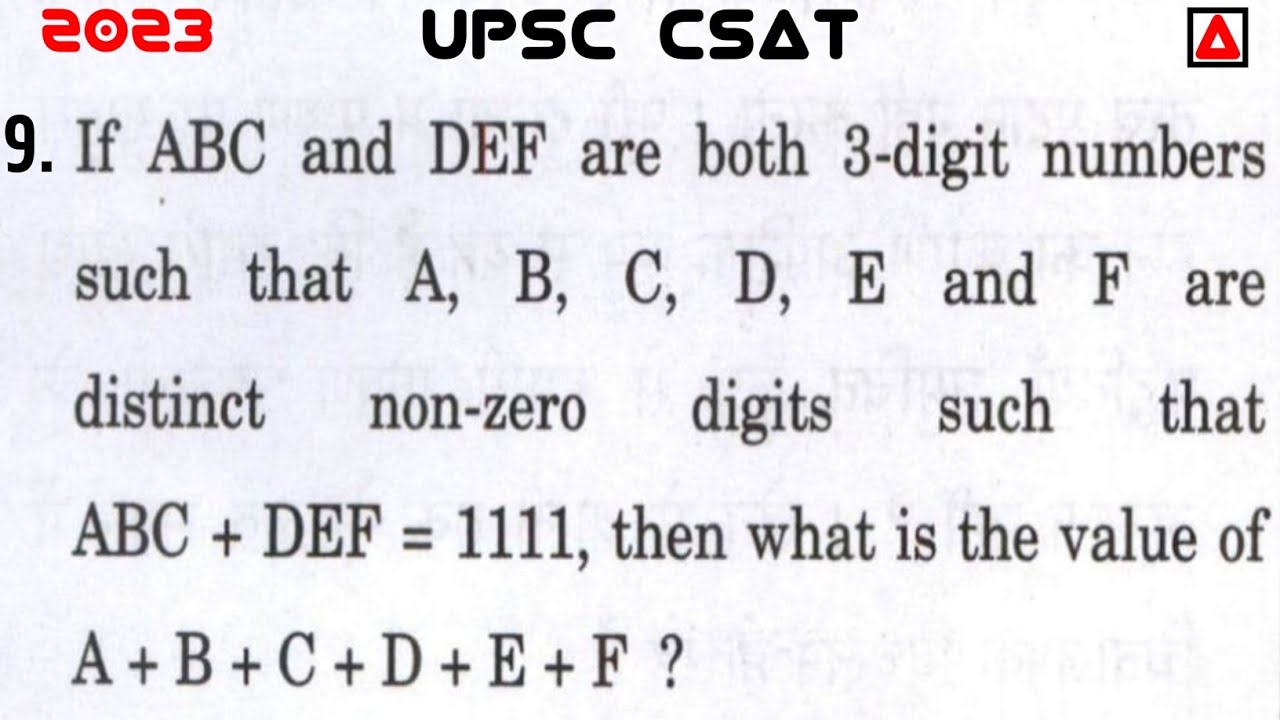 Number System | If ABC and DEF Are Both 3-digit Numbers Such That A, B ...