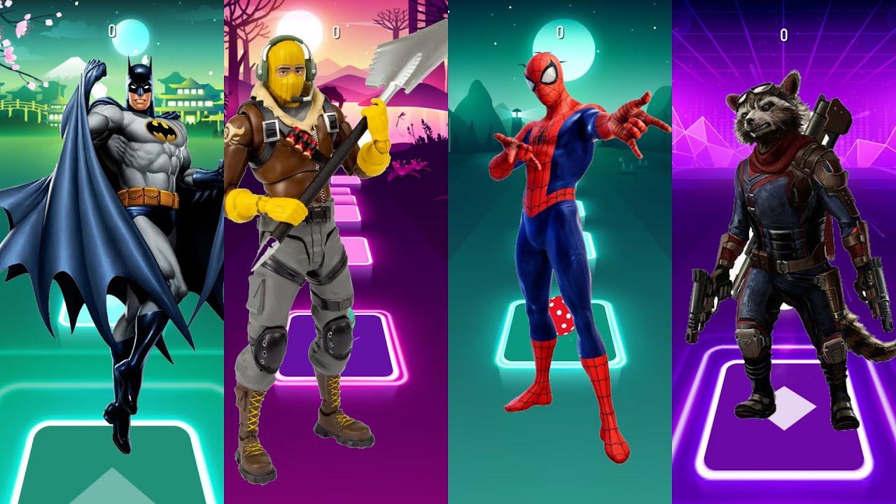 Batman - Fortnite - Spiderman - Rocket Raccoon | Tiles Hop - EDM Rush ...