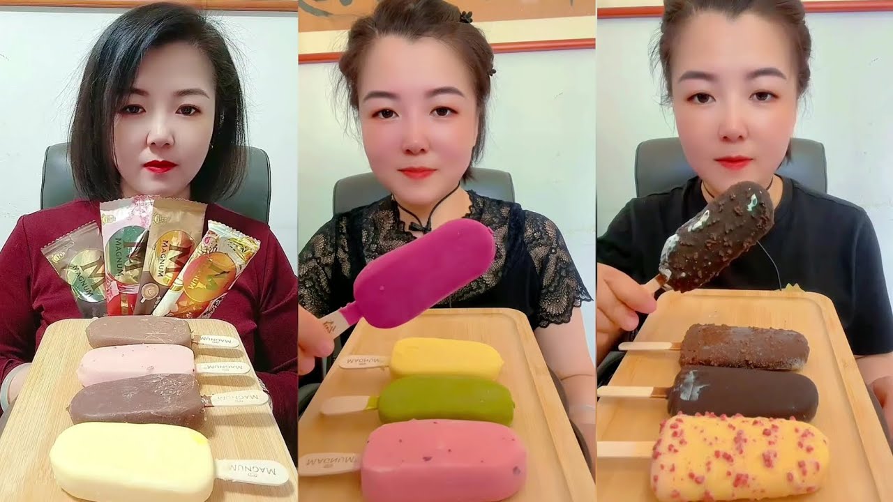 Eating show Ice cream flavor Strawberry Durian with Chocolate peanuts ...