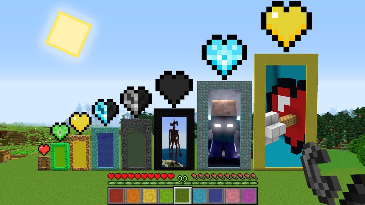 all nether portals with different hearts in Minecraft - YouTube