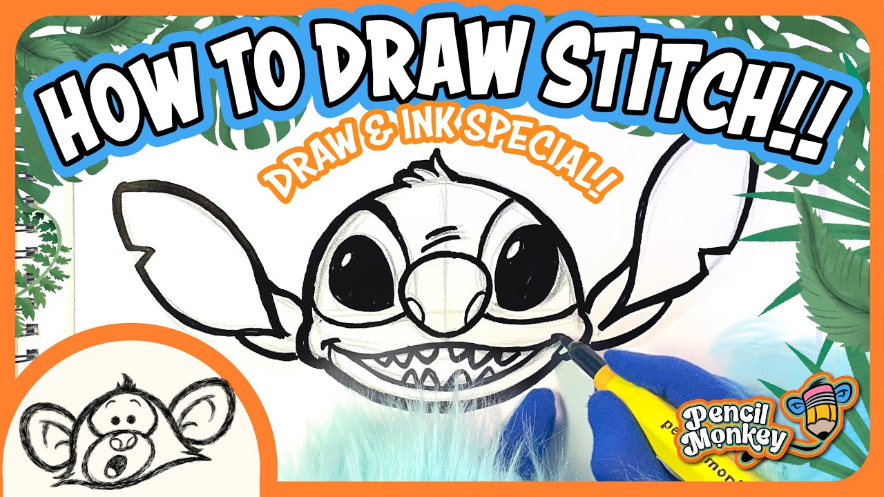 How To Draw Disney's Stitch With Cecil The Pencil Monkey!! Draw and Ink ...
