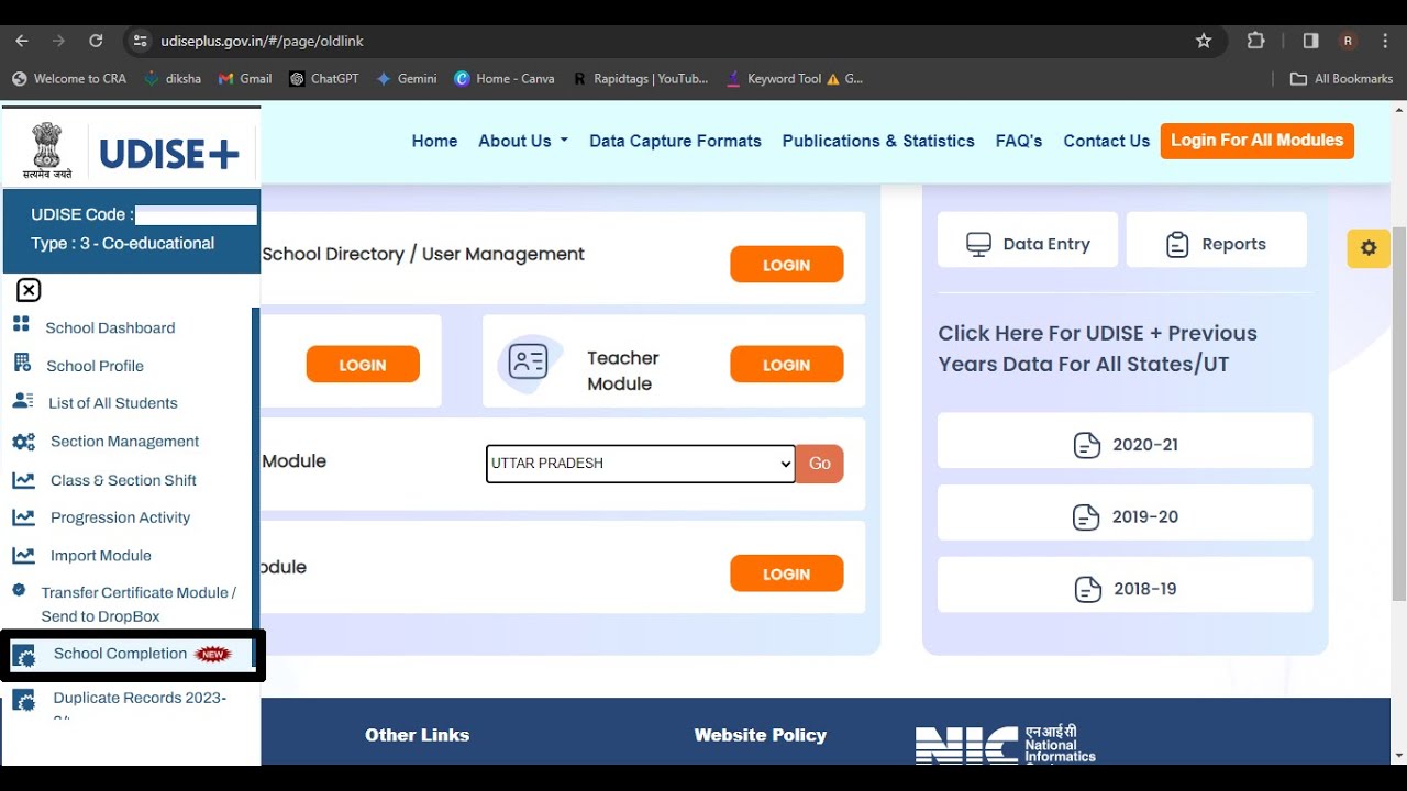 UDISE+ STUDENT DATA School Completion Module 2023-24 | | UDISE Student ...