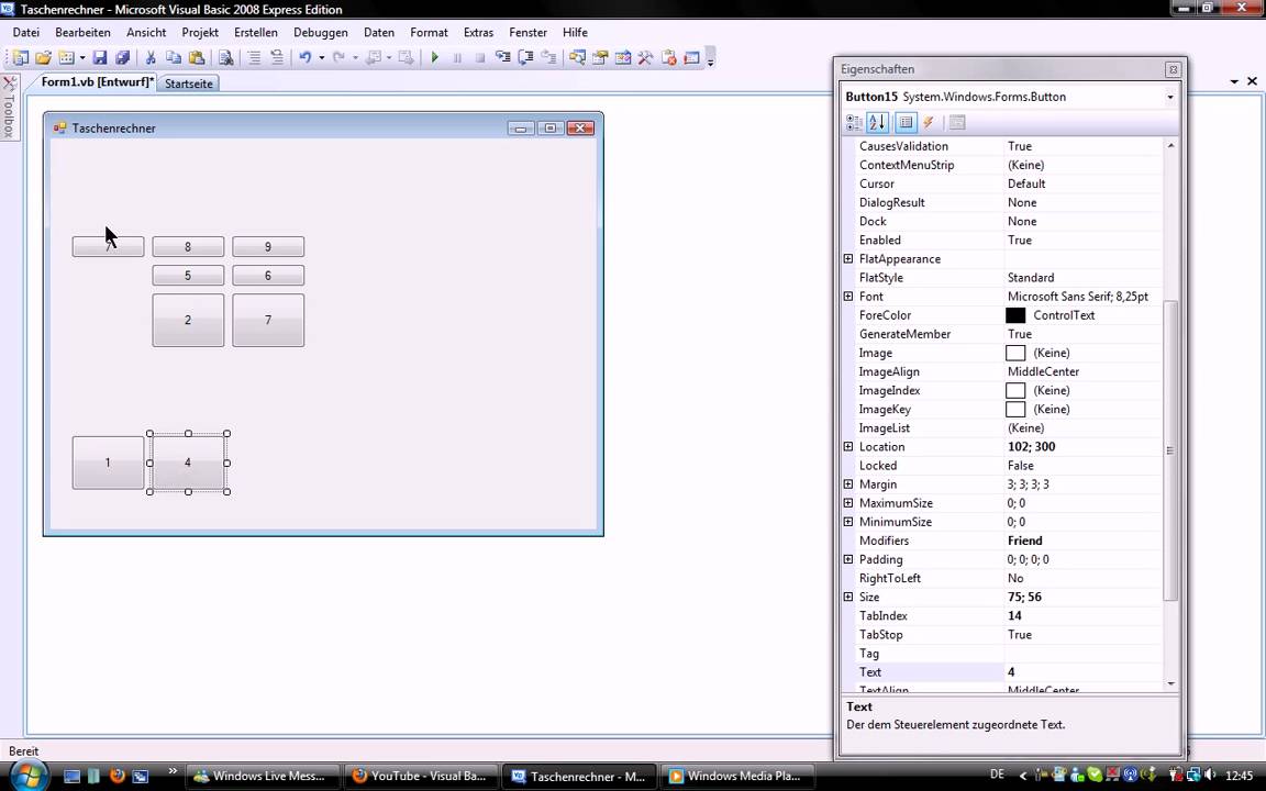 Visual Basic 2008 Tutorial Taschenrechner Design Part 1 - YouTube