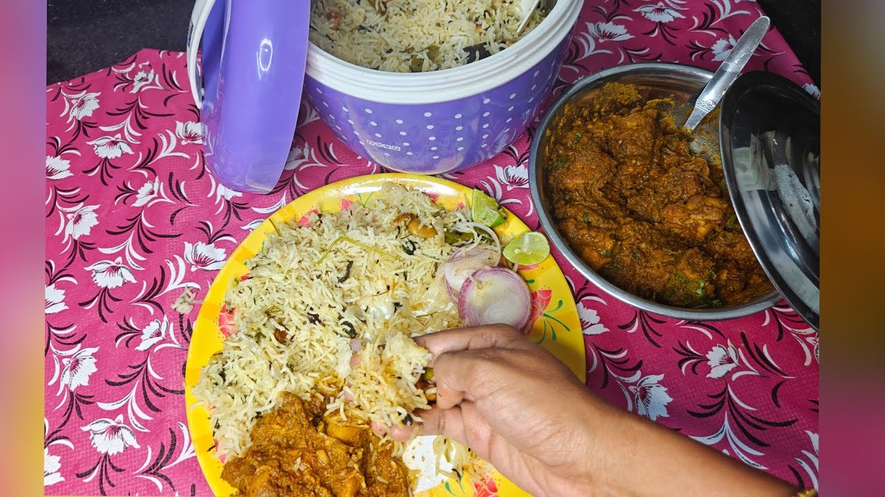 Bagara rice with perfect combination of chiken fry with gravy curry ...