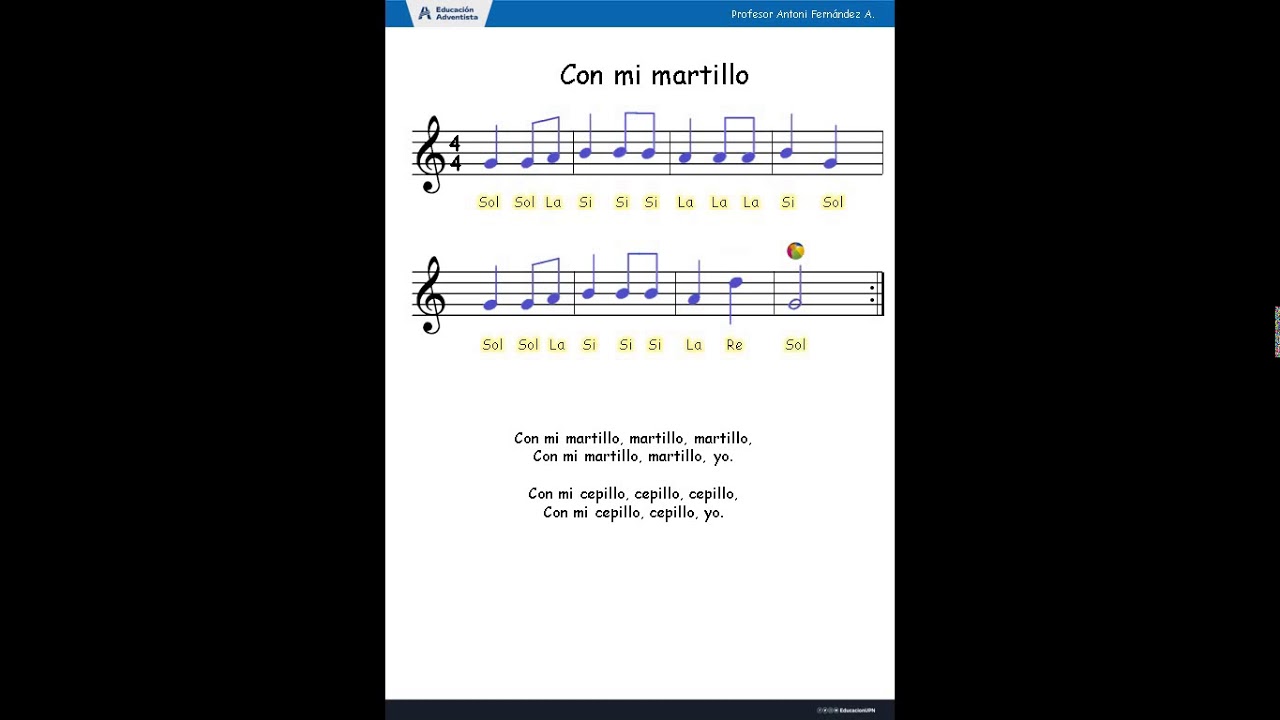 Con mi martillo, martillo, martillo, notas musicales para flauta - YouTube