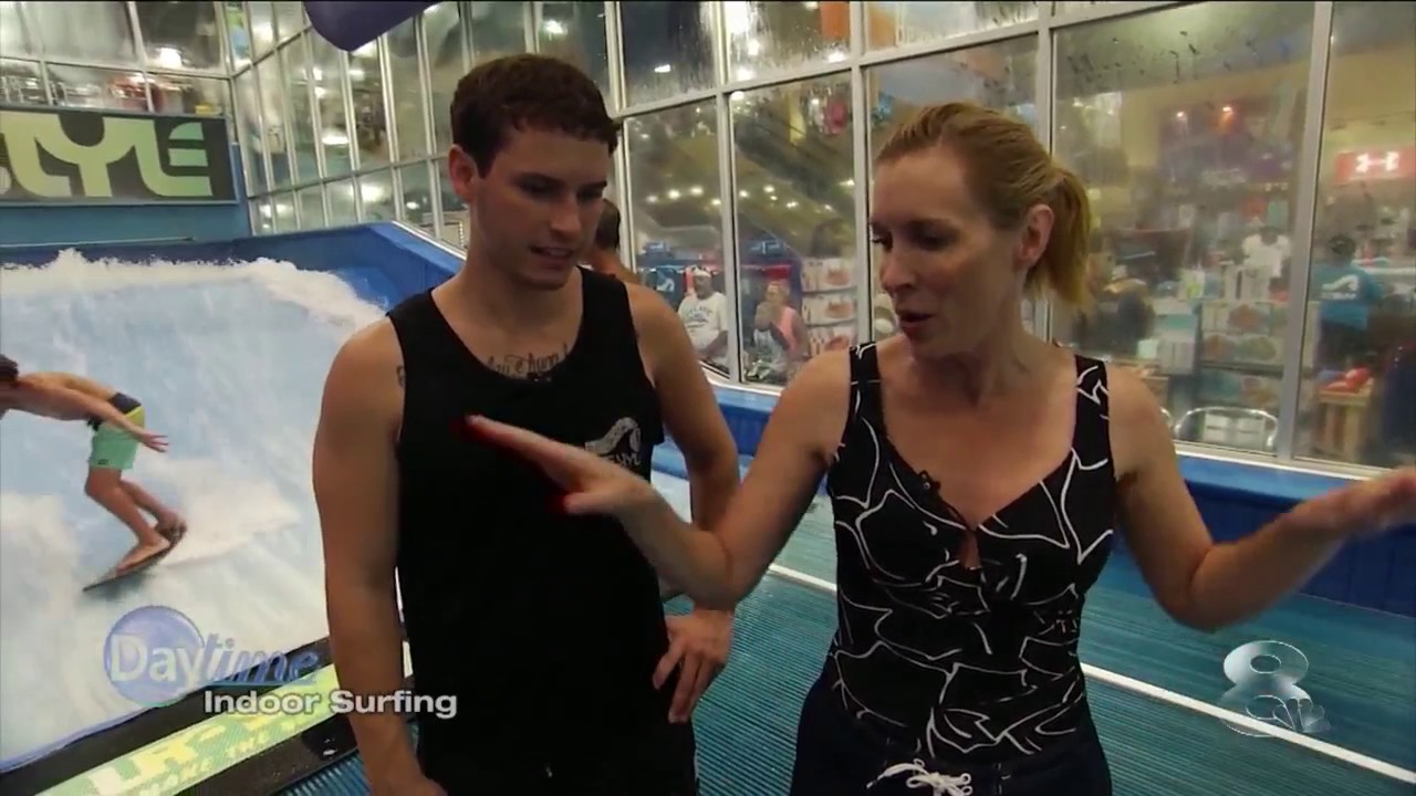 Cyndi Edwards tries Flowrider Indoor surfing - YouTube