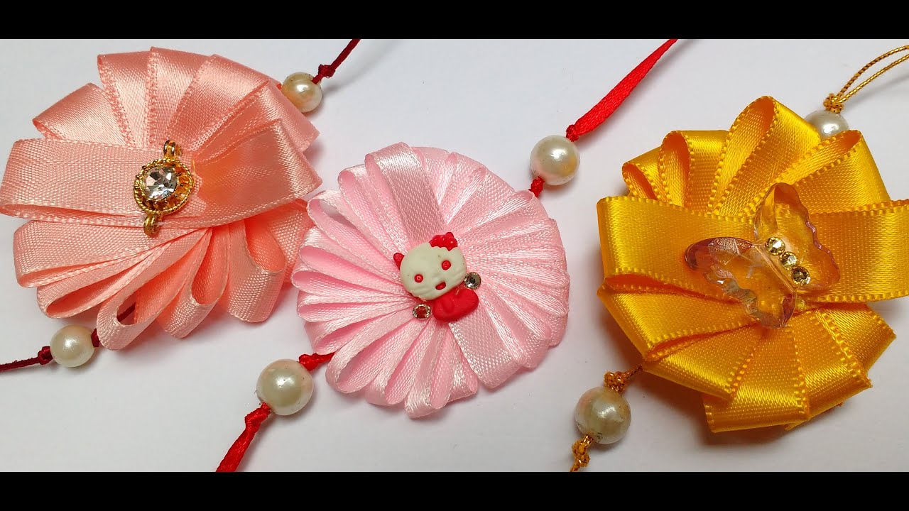 Diy How to make Easy Ribbon Flower Rakhi in 5 Minutes - YouTube