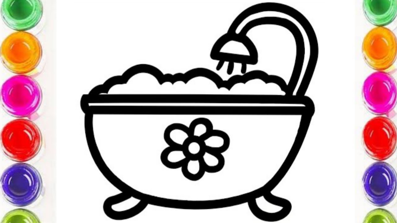 Cute Bath 🛁 Tub drawing for kids* How to draw easy Bath Tub painting ...