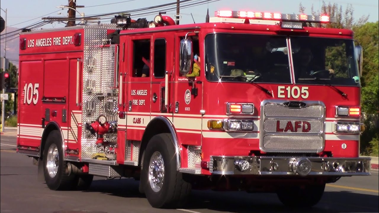 LAFD Engine 105 & Rescue 105 (Reserve) Responding - YouTube