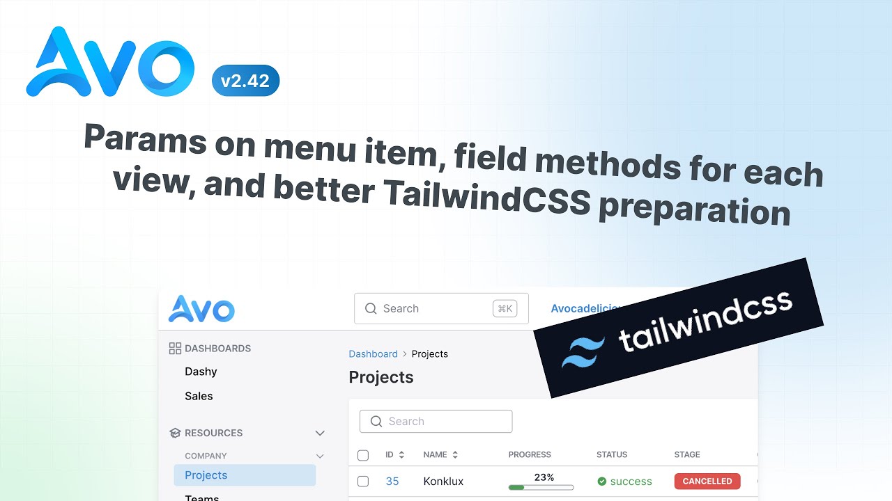 Avo 2.42 & 3.beta20 - Params on menu item, field methods for each view, and better TailwindCSS ...