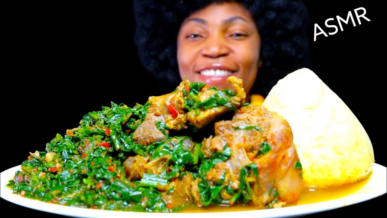 {ASMR} FUFU WITH VEGETABLE SOUP AKA EFO RIRO. GOAT MEAT. CALM EATING ...