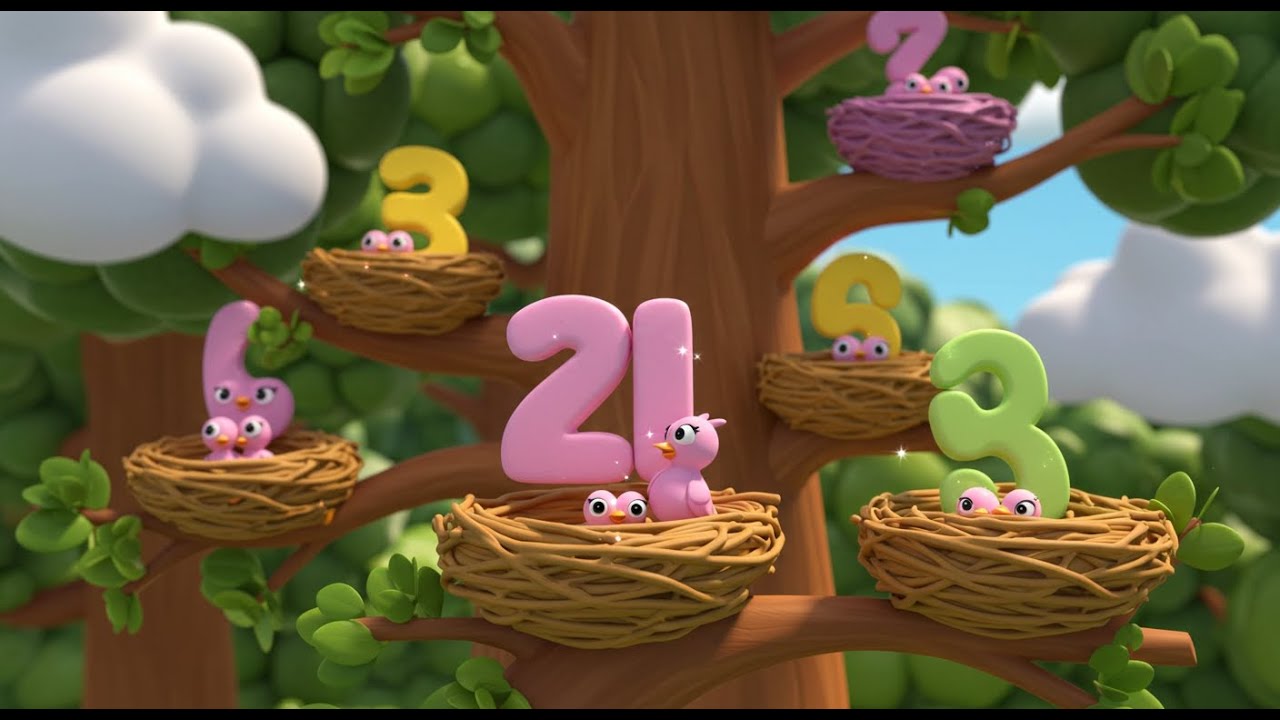 Number Nests in the Cloudy Tree ☁️🐦 | Animated Nursery Rhyme for ...
