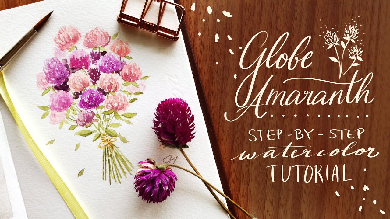 Globe Amaranths: Step by Step Watercolor Tutorial - YouTube
