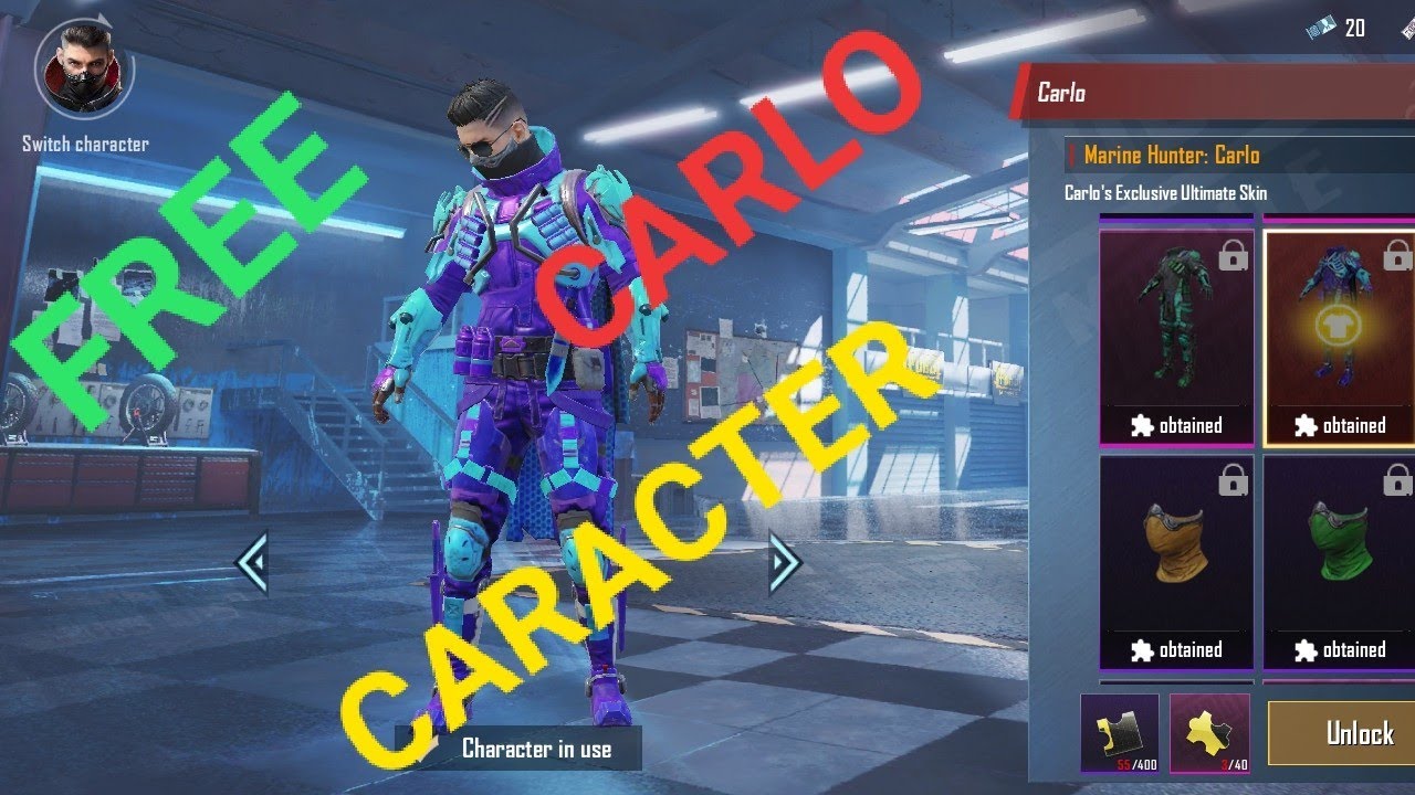 HOW TO GET FREE CARLO CARACTER IN PUBG MOBILE !! CARLO CHARACTER IN ...