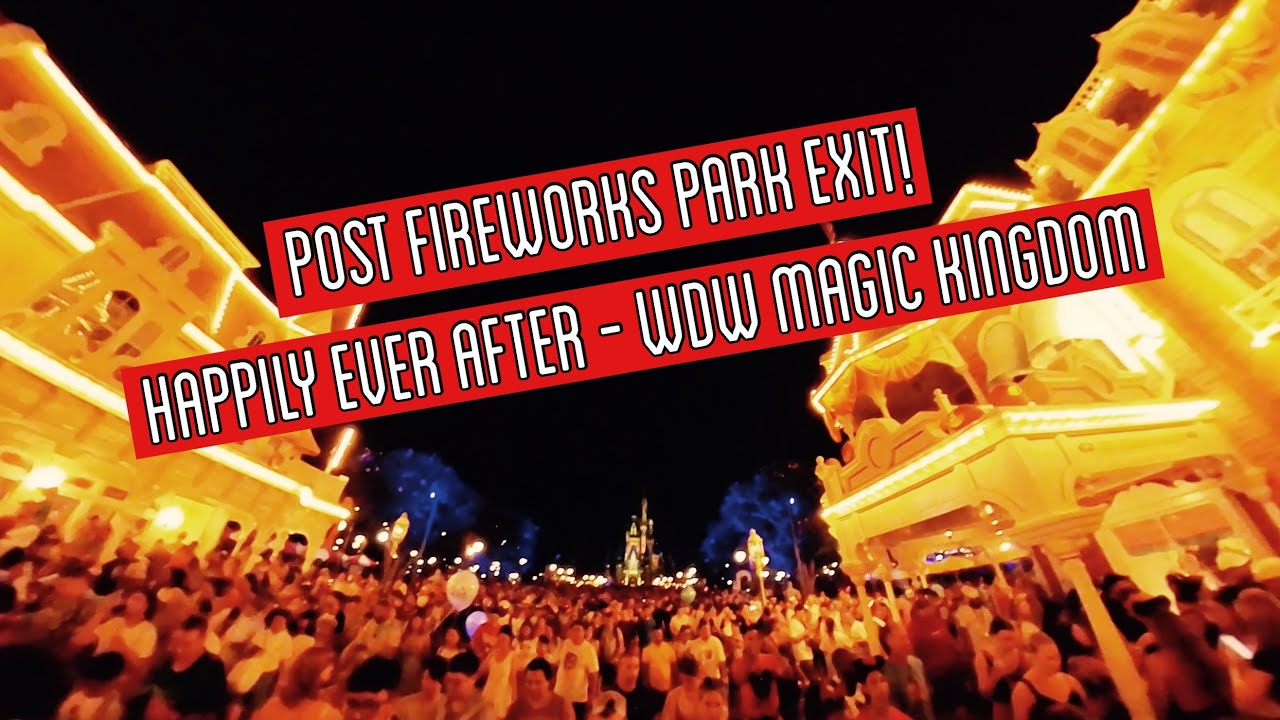 Post Disney crowd “Happily Ever After” fireworks exit down Main St. USA ...