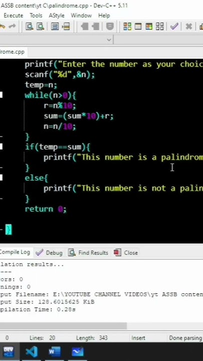 Palindrome Number Cheking With C Programming Coding Programming Palindromenumber