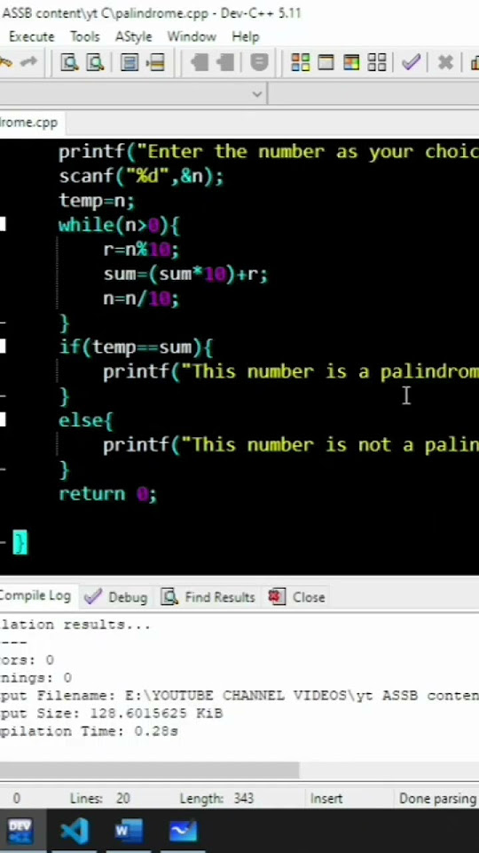 Palindrome Number Cheking With C Programming Coding Programming Palindromenumber